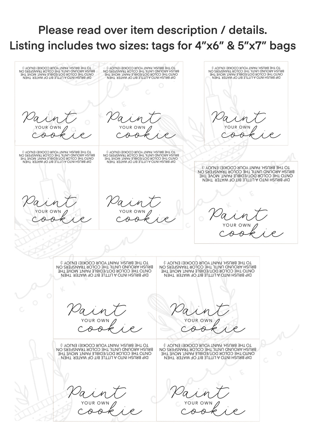 Paint your own cookie / printable template cards (4 files) / Instant d ...